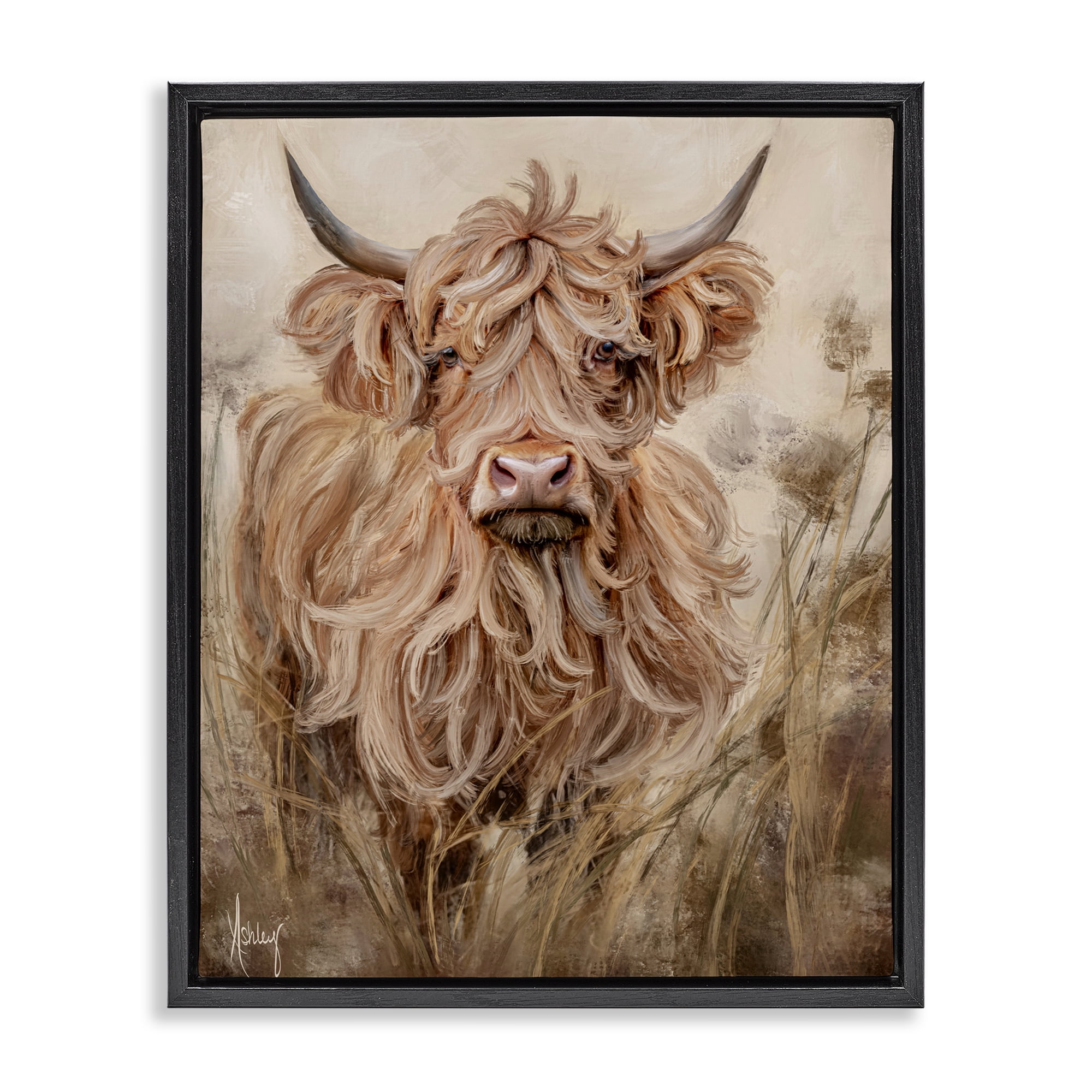 Curly Haired Highland Cattle Black Framed Floater Canvas Wall Art ...