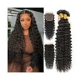 Curly Human Hair Bundles with Closure Deep Wave Bundles with 4x4 Lace ...