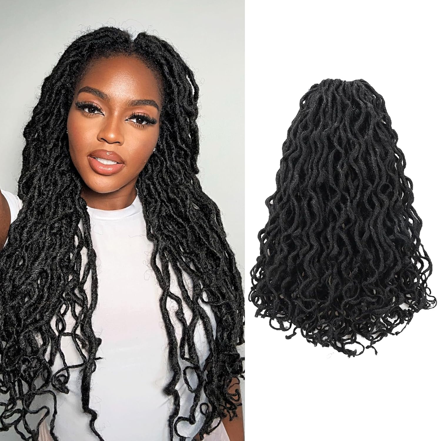 Curly Locs Crochet Hair - 18 Inch 8 Pcs (96 Strands) Natural Black Pre ...