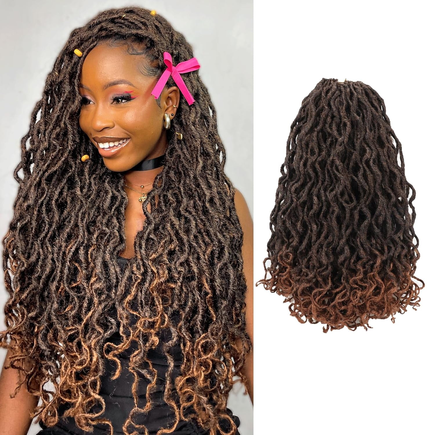 Curly Locs Crochet Hair - 18 Inch 8 Pcs (96 Strands) Ombre Brown Pre ...