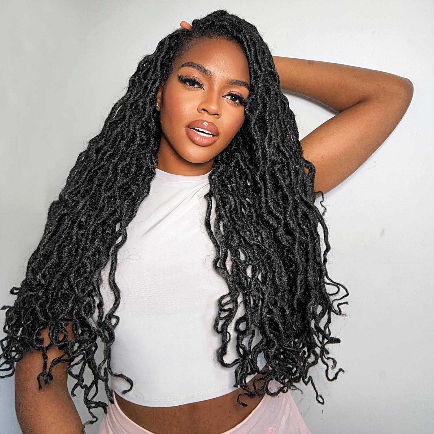 Curly Locs Crochet Hair - 26 Inch 8 Pcs (96 Strands) Natural Black Pre ...