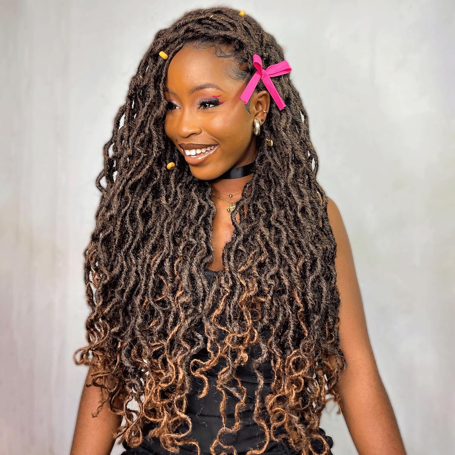 Curly Locs Crochet Hair - 26 Inch 8 Pcs (96 Strands) Ombre Brown Pre ...