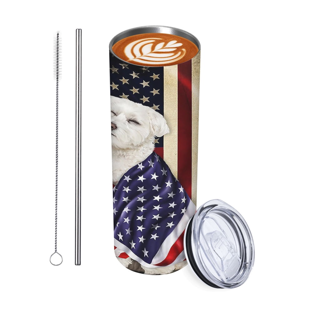 Curly Maltese American Patriot 20oz Coffee Mug Cup,Stainless Steel ...