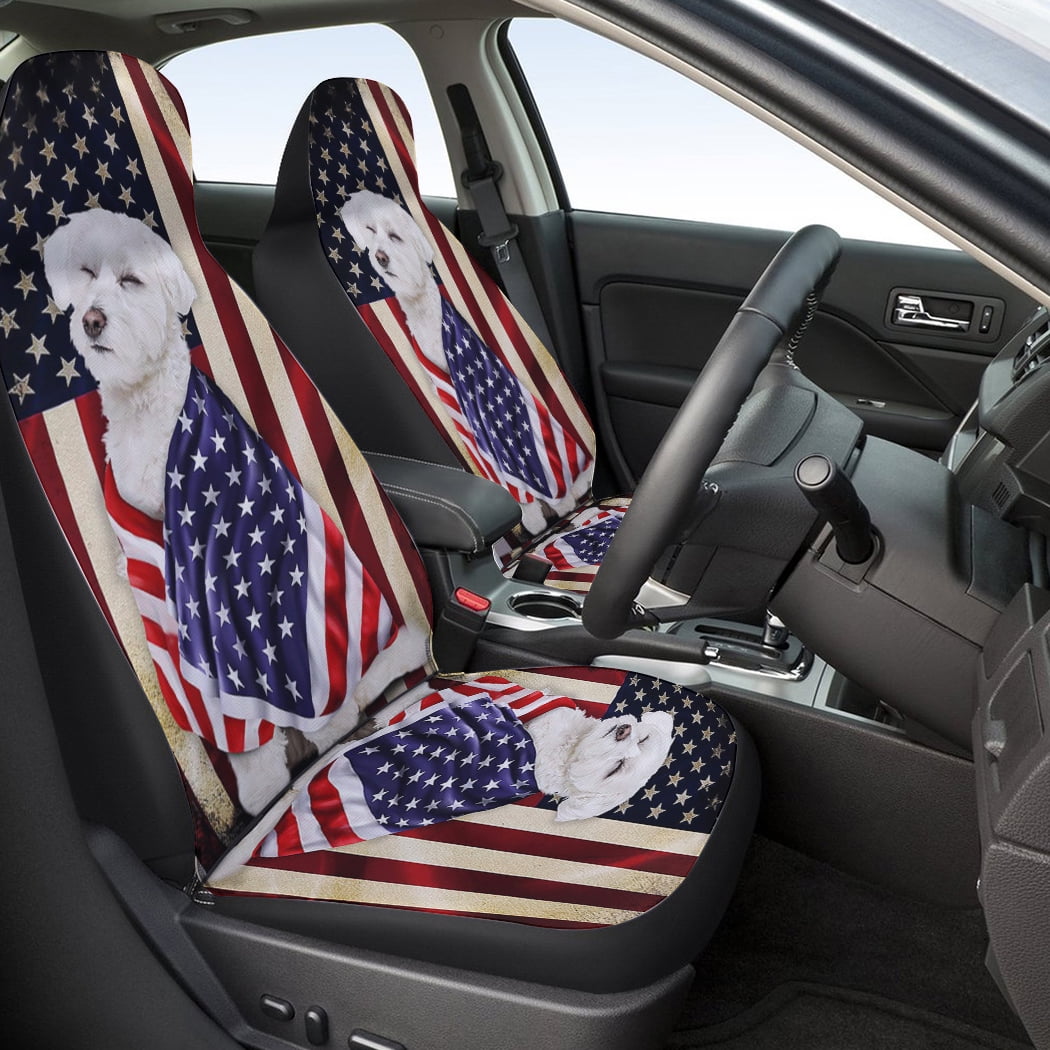 Curly Maltese American Patriot Seat Covers Cars, Car Truck SUV 2 Piec ...