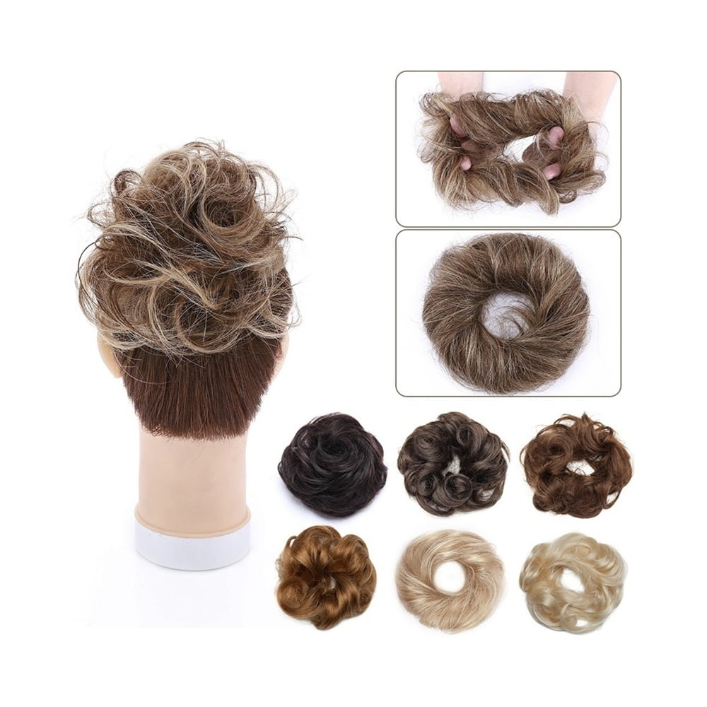 Curly Messy Bun Hair Piece Scrunchies Real Human Hair Elastic Band ...