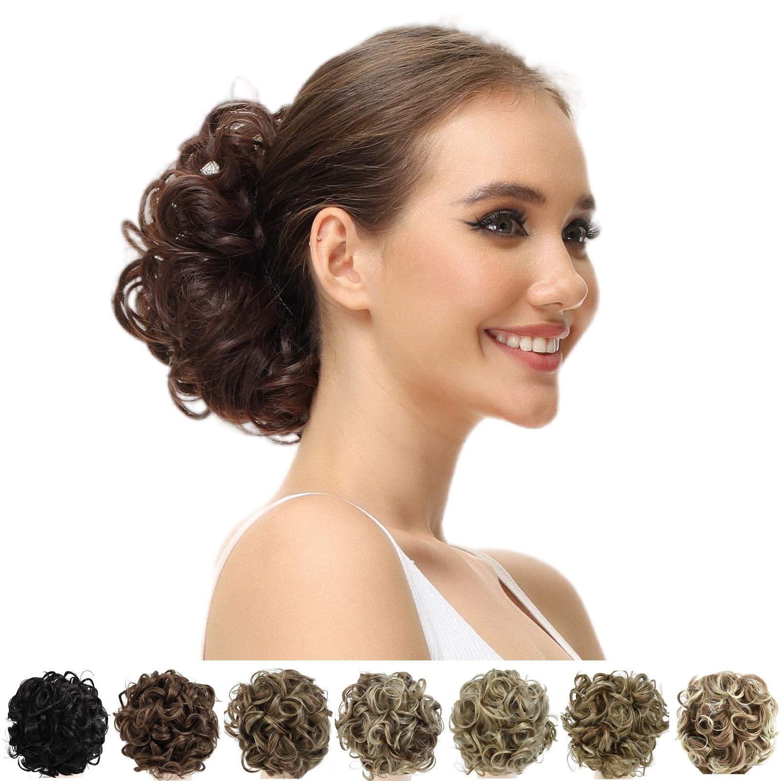 Curly Messy Bun Hairpiece for Women Light Brown Ash Blonde Mixed Updo ...