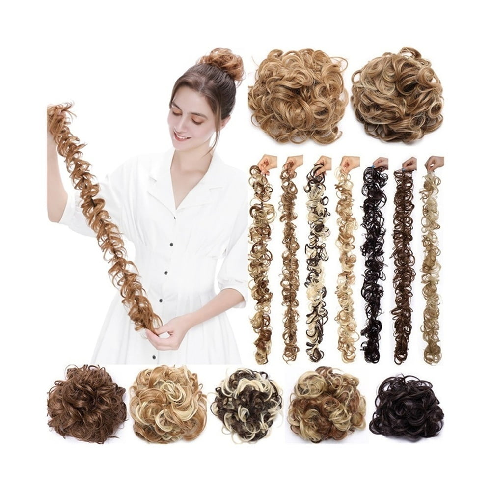 Curly Messy Hair Bun Wrap Scrunchies Long Synthetic Fibres Elastic Hair ...