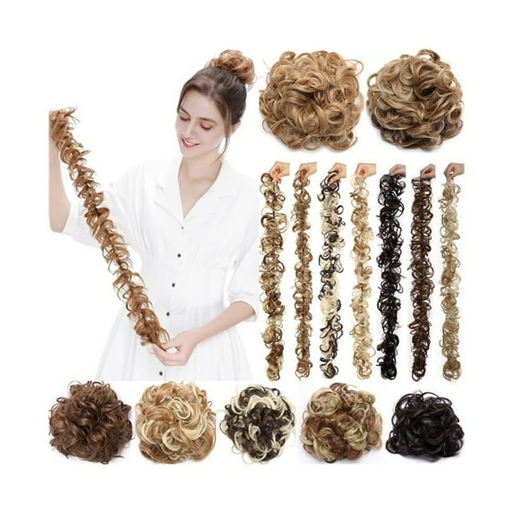 Curly Messy Hair Bun Wrap Scrunchies Long Synthetic Fibres Elastic Hair ...