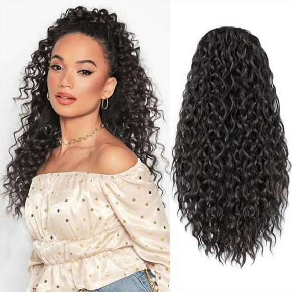 Curly Ponytail Extension Drawstring Ponytail 20 Inch Long Wavy Curly ...