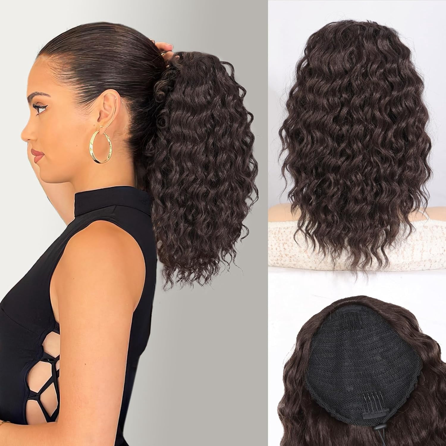 Curly Ponytail Extension,Drawstring Ponytail for Black Women 14 Inch ...