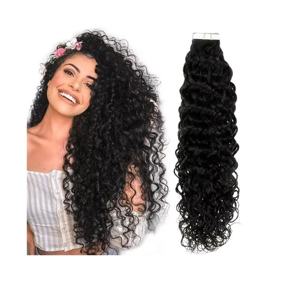 Curly Tape in Hair Extensions 14"-26" Deep Wave Human Hair Tape in ...