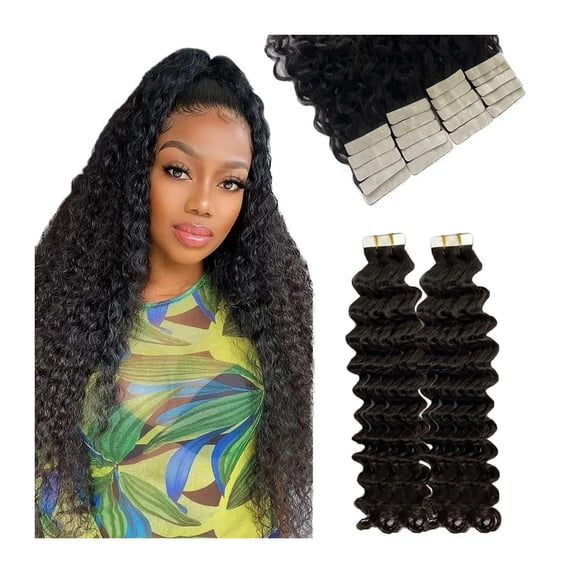 Curly Tape in Hair Extensions Human Hair Deep Wave Human Hair Tape in ...