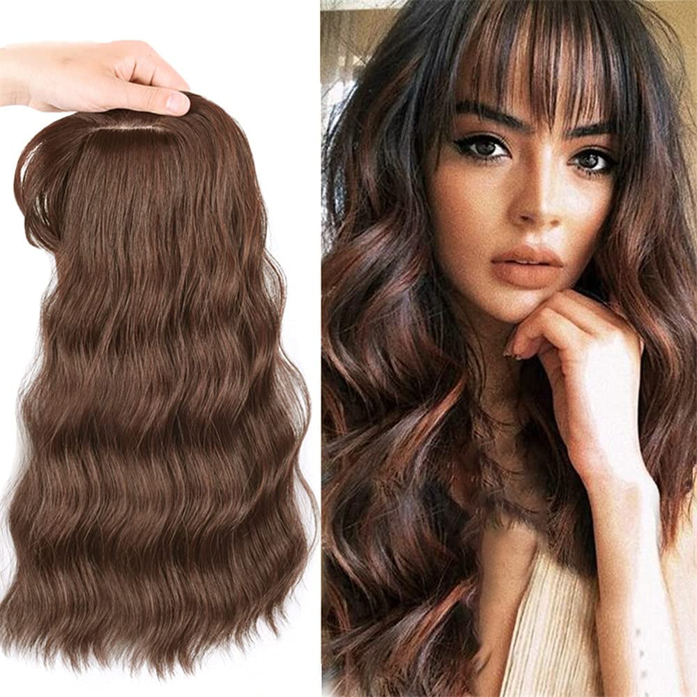 Curly Wavy Hair Topper Hairpieces with Bangs for Women Mix Light Brown ...