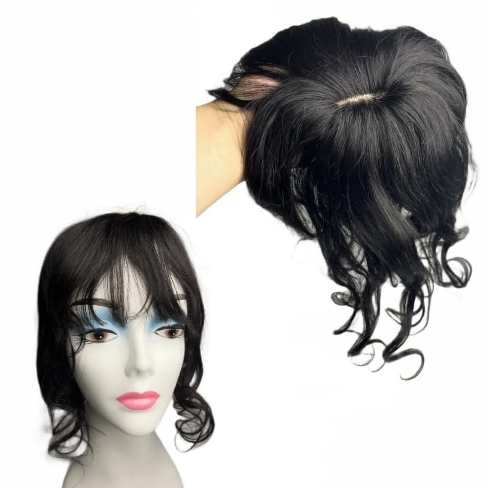 Curly Wavy Human Hair Topper for Women Clip in Human Hairpieces with 3D ...