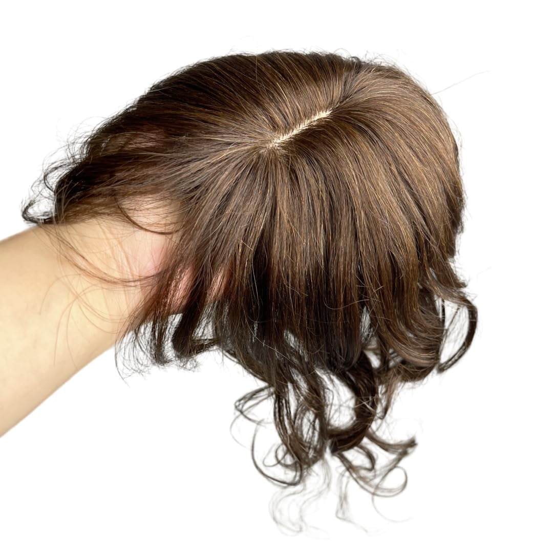 Curly Wavy Human Hair Topper for Women Clip in Human Hairpieces with 3D ...