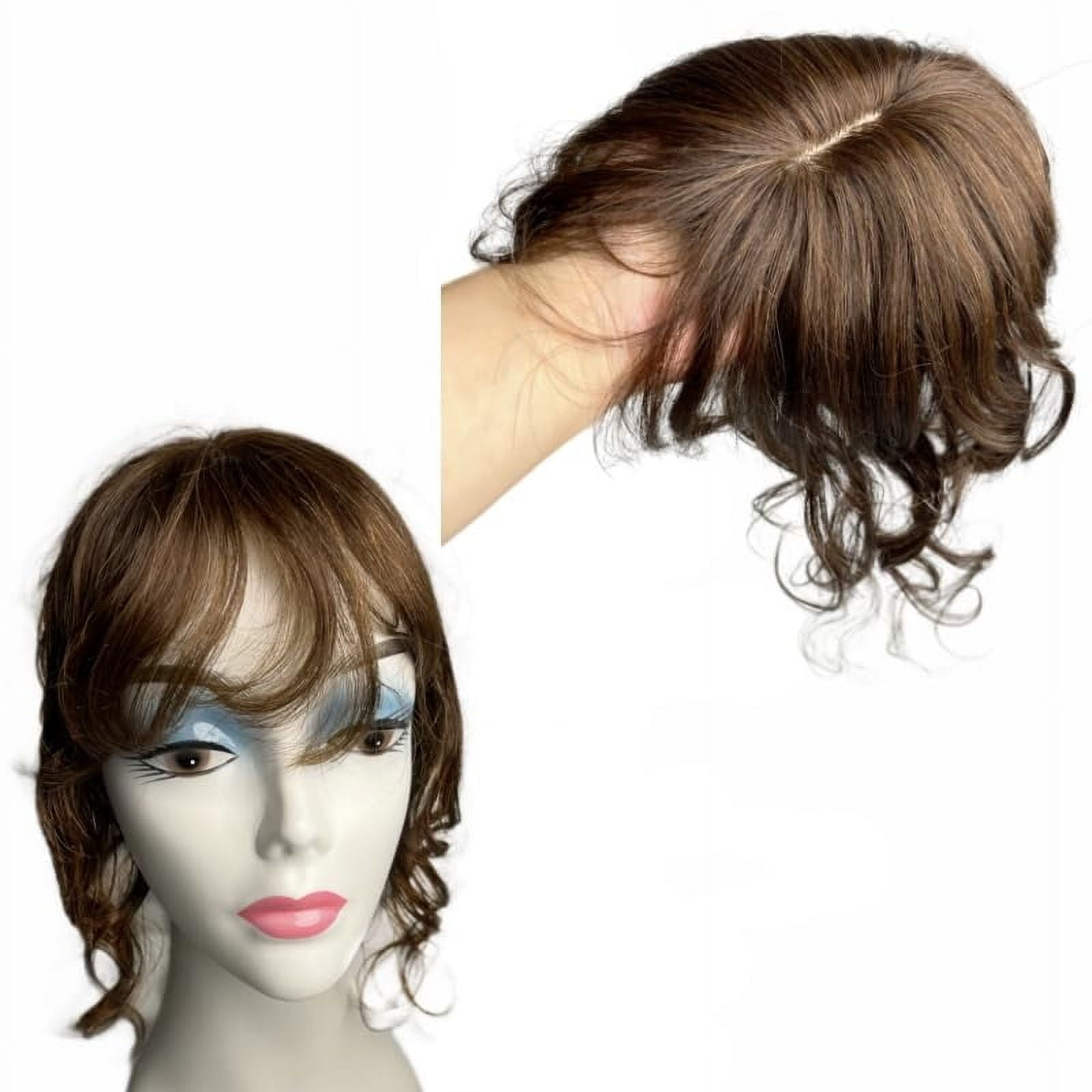 Curly Wavy Human Hair Topper for Women Clip in Human Hairpieces with 3D ...