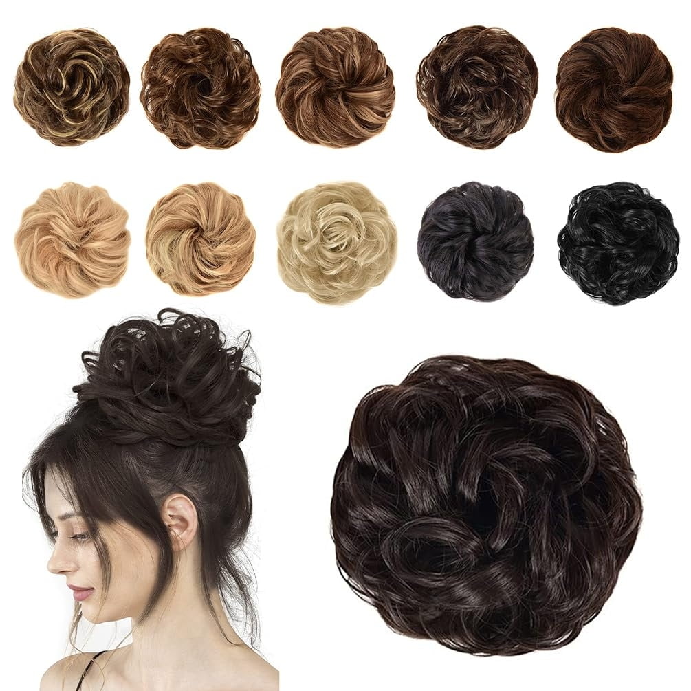 Curly Wavy Messy Bun Hair Pieces, Synthetic Wavy Extension Ponytail ...