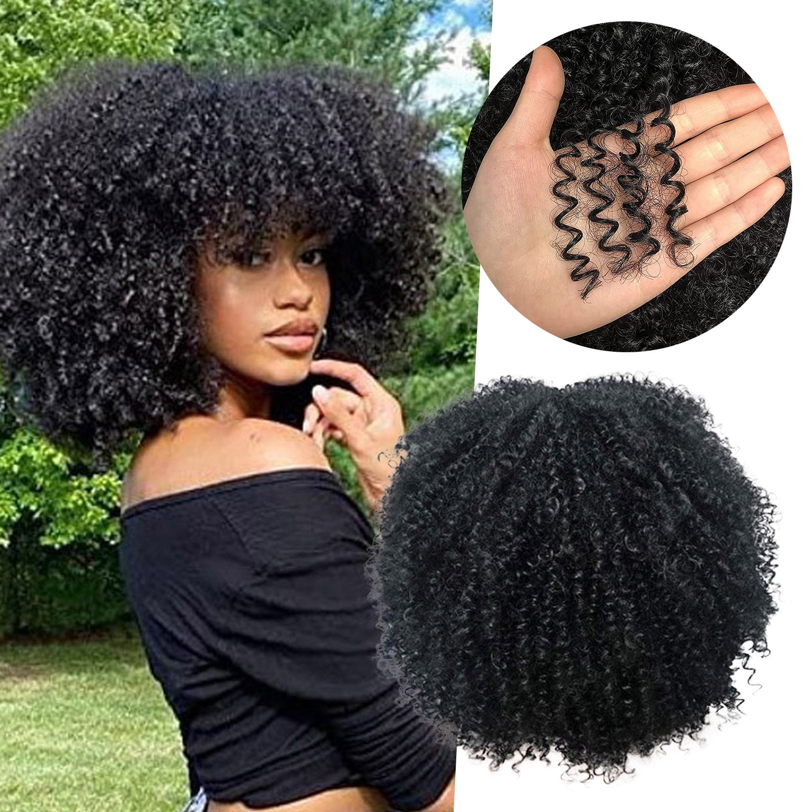 Curly Wig Human Hair Women's Wig Black Small Curly Wavy Fiber High ...