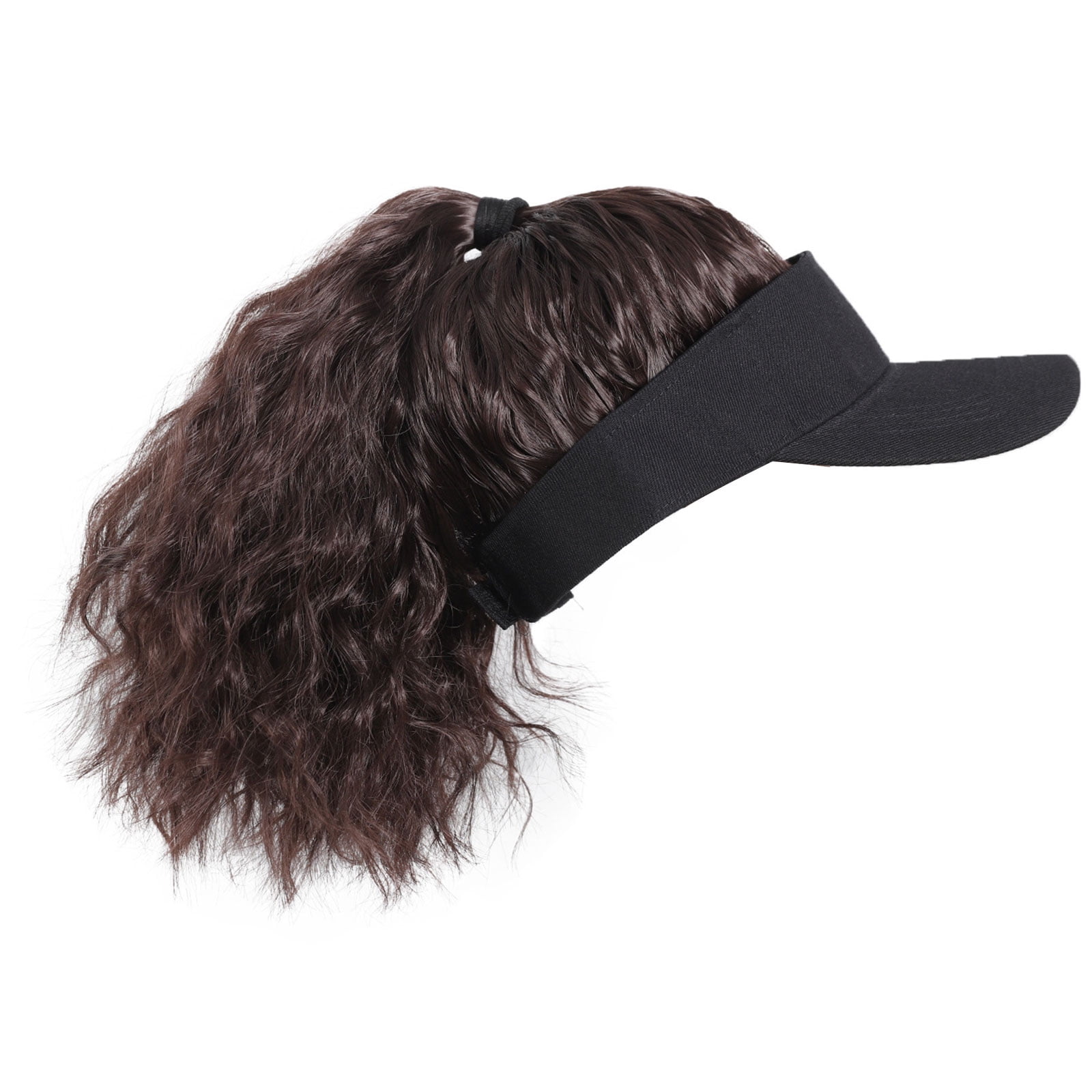 Curly Wigs And Baseball Caps Synthetic Ponytail Fibers Natural Black ...