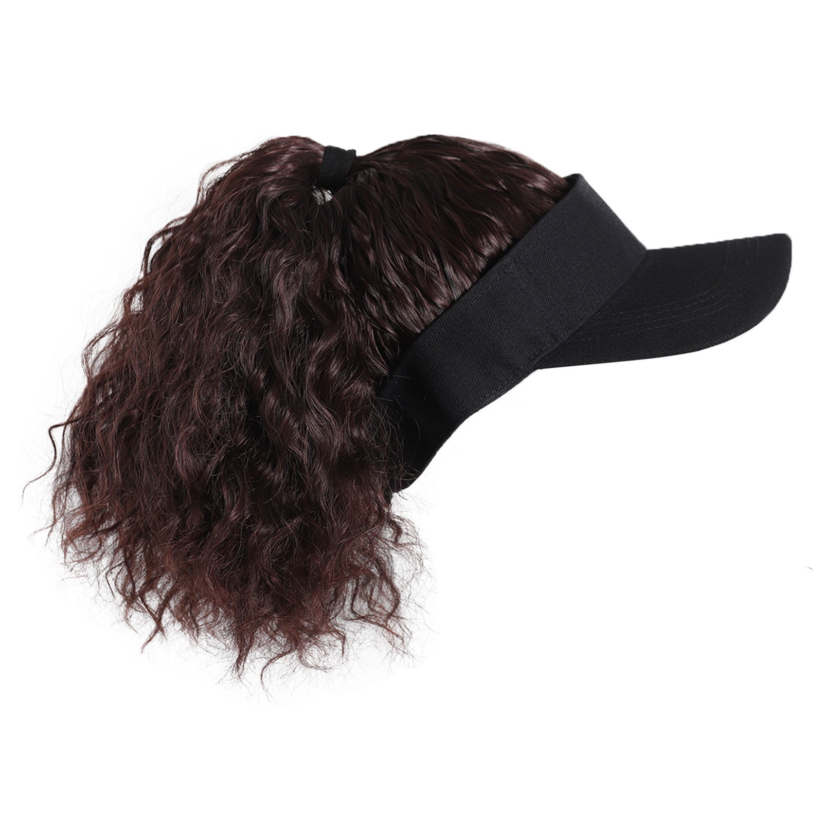 Curly Wigs And Baseball Caps Synthetic Ponytail Fibers Natural Black ...