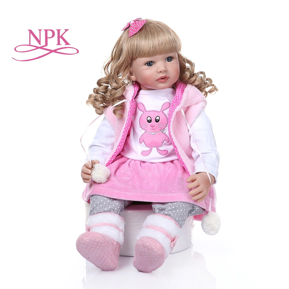 Curly hair 60CM bebe doll reborn toddler girl doll long curly blonde ...