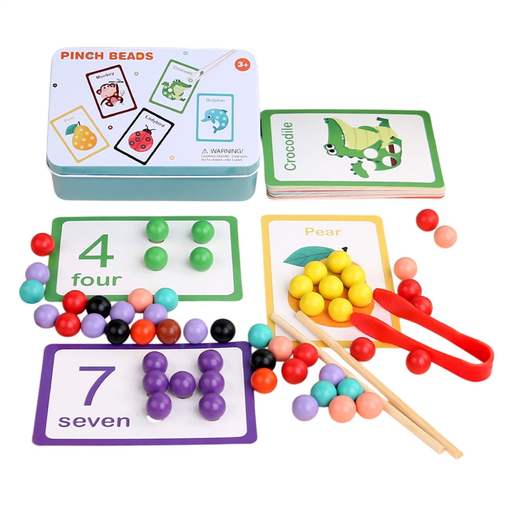 Curpgiee Number Cognitive Bead Game Wooden Rainbow Clip Beads Toy With ...
