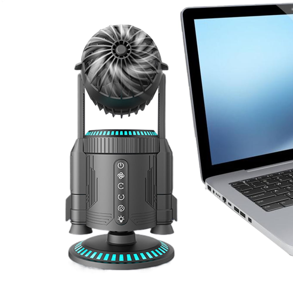 Curpgiee Table Fan Adjustable Table Desktop Fan Quiet 5000Rpm with Light Rocket Shape Rotating ...