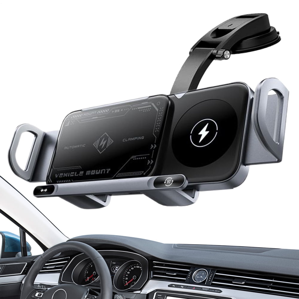 Curpgiee Wireless Charger for Car Vehicle Cell Phone Holder 15W Double ...