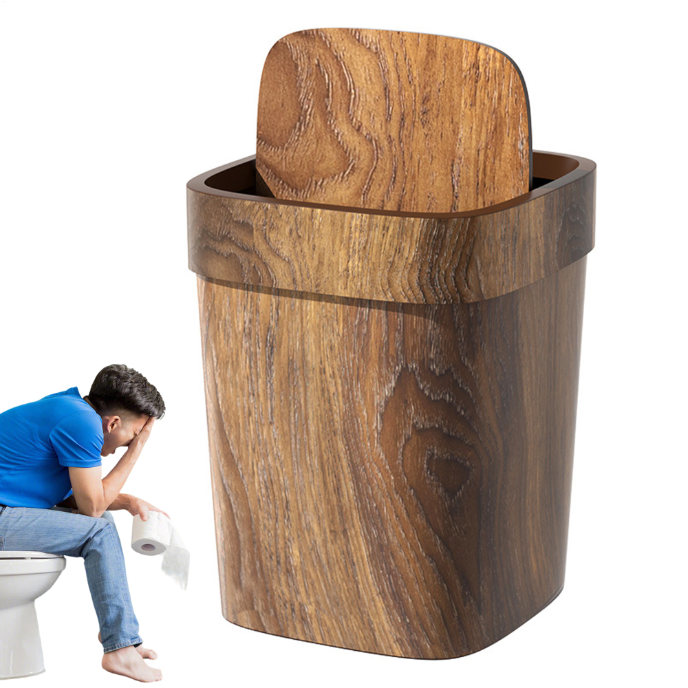Curpgiee Wooden Trash Can Rectangle Toilet Garbage Bin 12L Odor-Proof ...