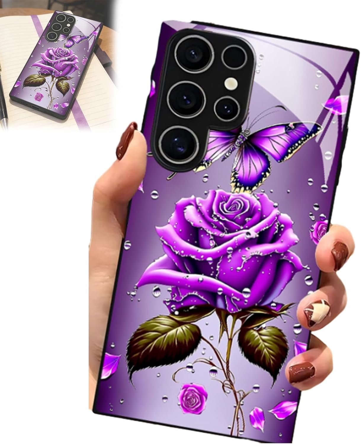 Curranet Rose Butterfly Hard Case for Samsung, Non Slip and Shock ...