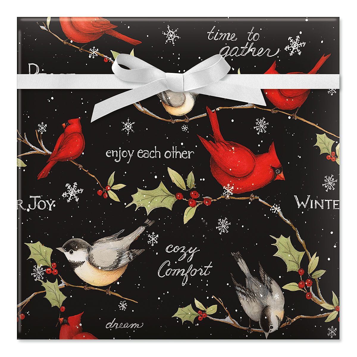 Current Christmas Big Wrapping Paper, Birds on Black Jumbo Roll, Multi ...