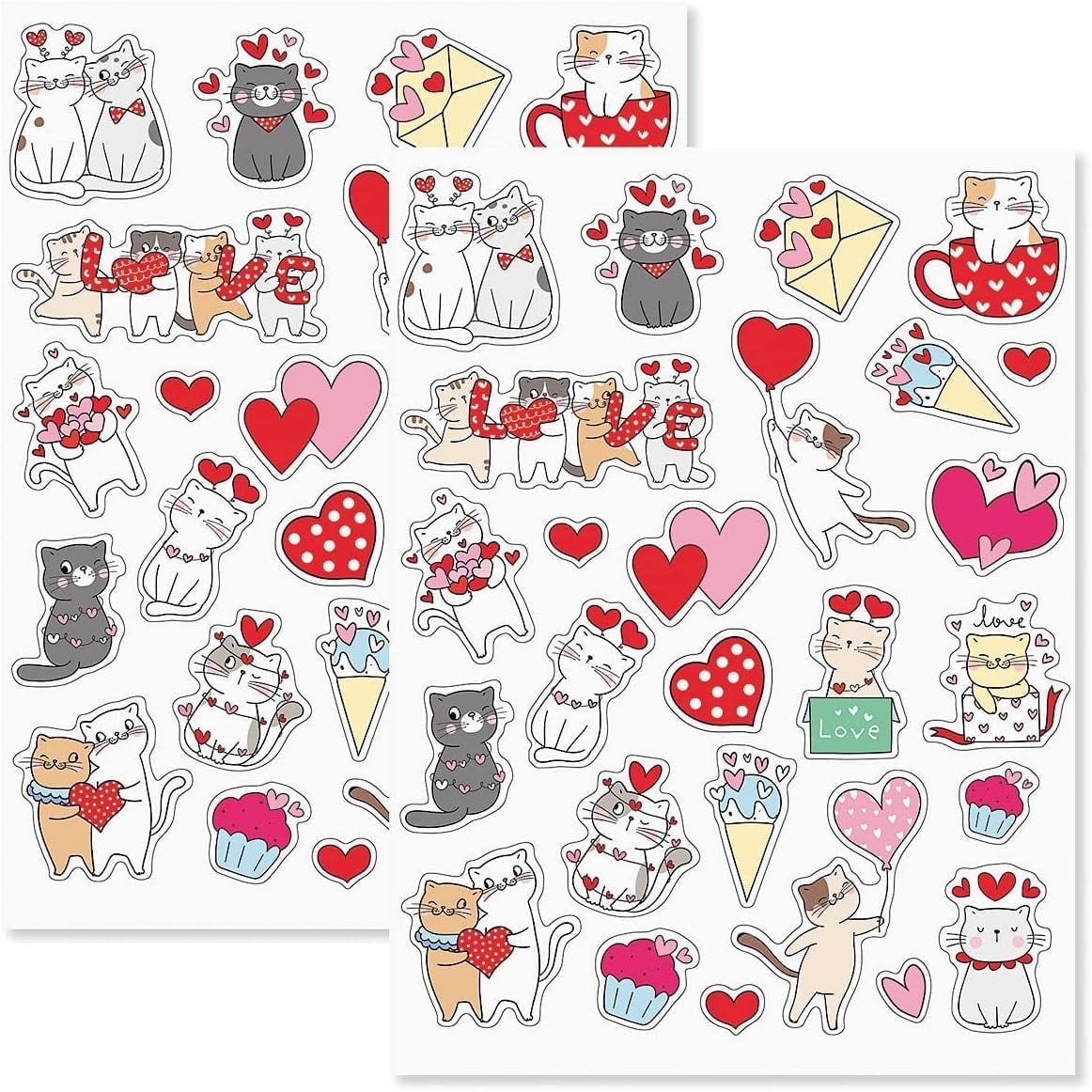 Current Cats and Hearts Stickers - Valentine's Day Stickers, 2-8.5 x 11 ...