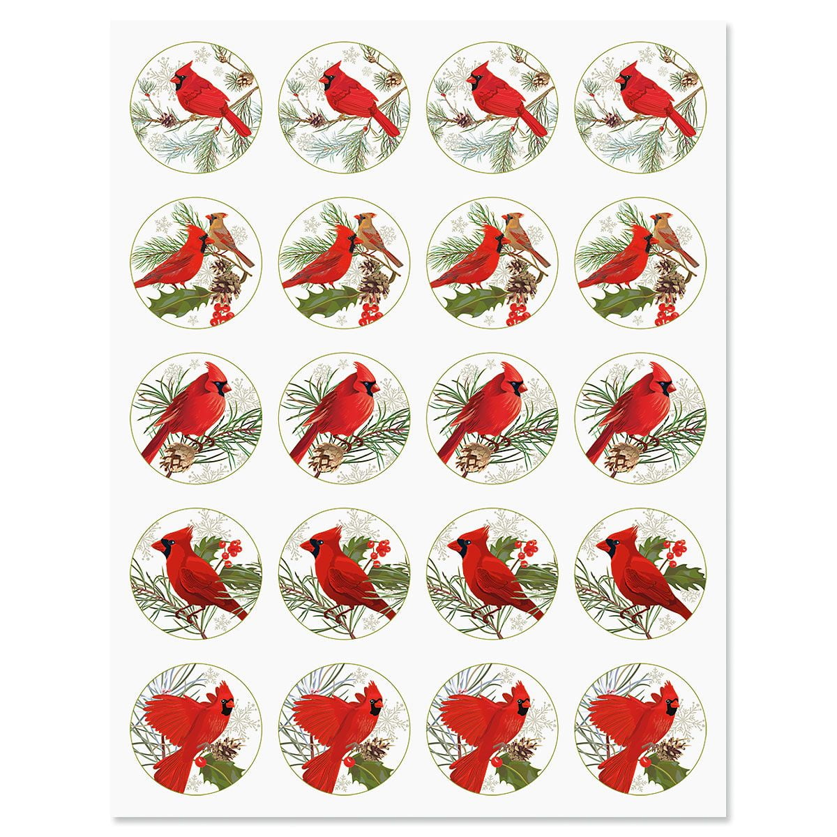 Current Christmas Cardinals Stickers - Set of 40 on 2 sticker sheets ...