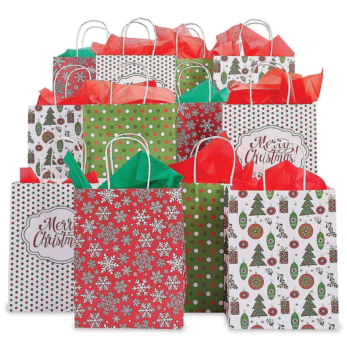 Current Christmas Patterns Holiday Gift Bags - Set of 12, 4 Unique Red ...