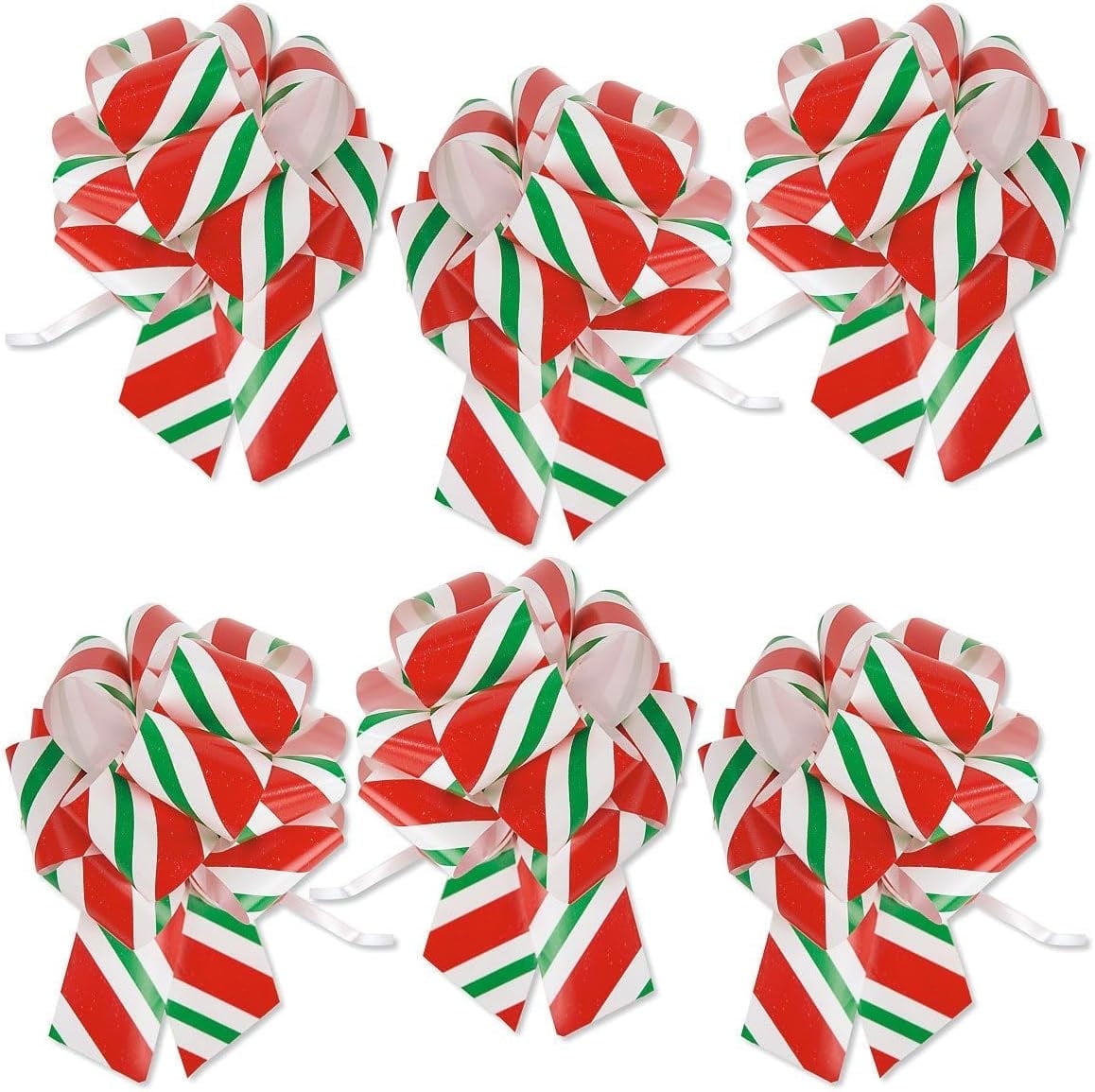 Current Christmas Stripe 5" Pull Bows- Set of 6, Large 5" Gift Bows ...