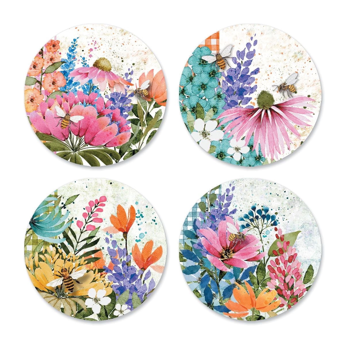 Current Floral Bees Seals (4 Designs) - Set of 24 Envelope Stickers, 1. ...