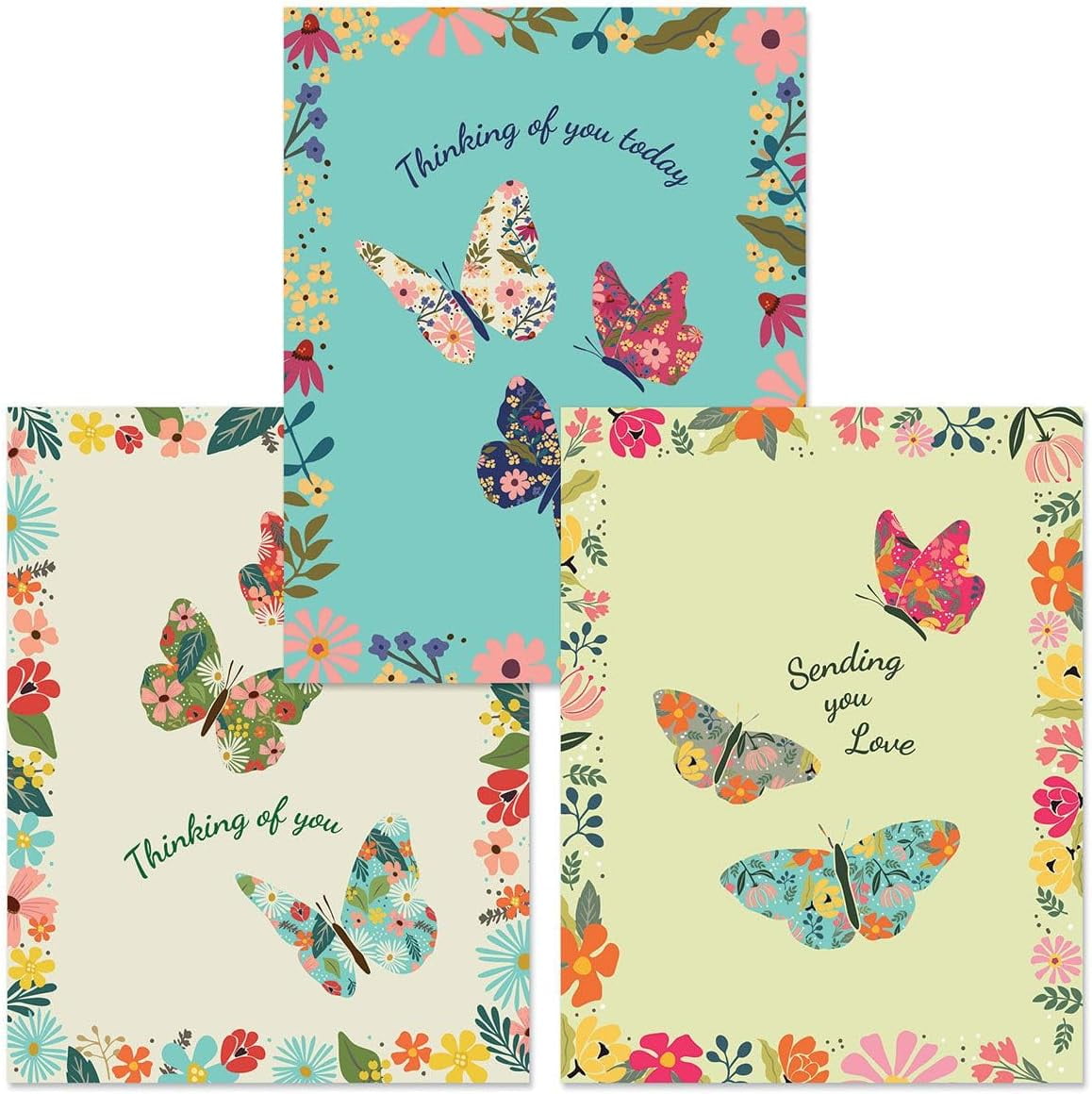 Current Floral Butterflies Note Cards - Set of 12, 3 Designs, Blank ...