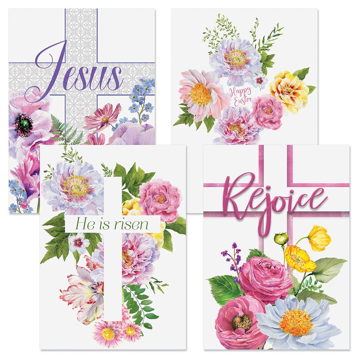 Current Floral Crosses Religious Easter Cards, Set of 8 With White ...