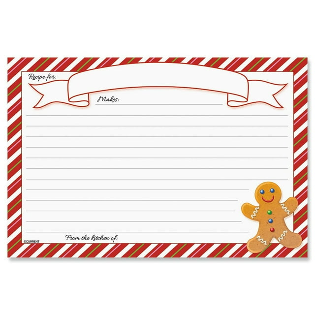 Current Gingerbread Man Holiday Recipe Cards - Set of 24 Regular Lined ...