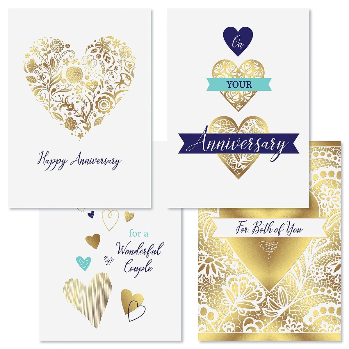 Current Gold Heart Wedding Anniversary Greeting Cards, Set of 8 (4 ...