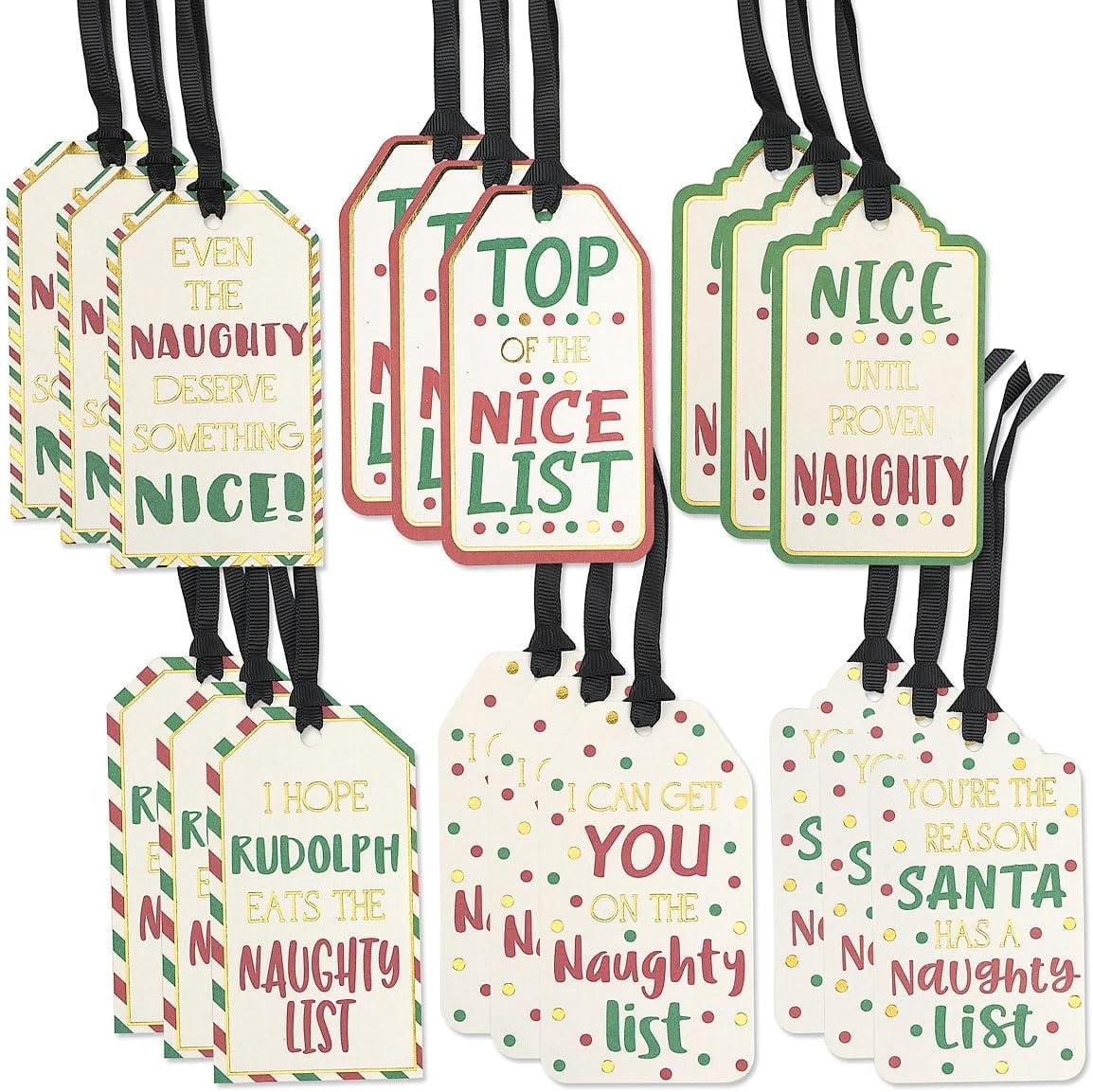 Current Naughty List To/From Gift Tags - Set of 18, 6 Designs, Ties ...