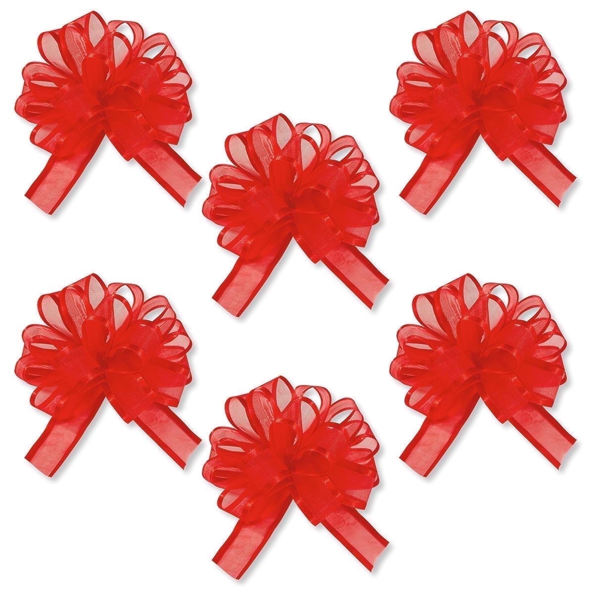 Current Red Organza Pull Bows - Set of 24, Decorative Christmas Ribbons ...