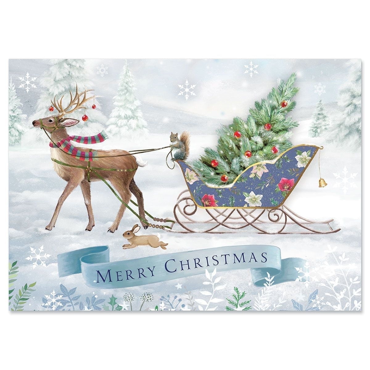 Current Reindeer Sleigh Christmas Cards - Greeting Cards Set - Set of 18 Large 5 x 7-Inch Folded ...