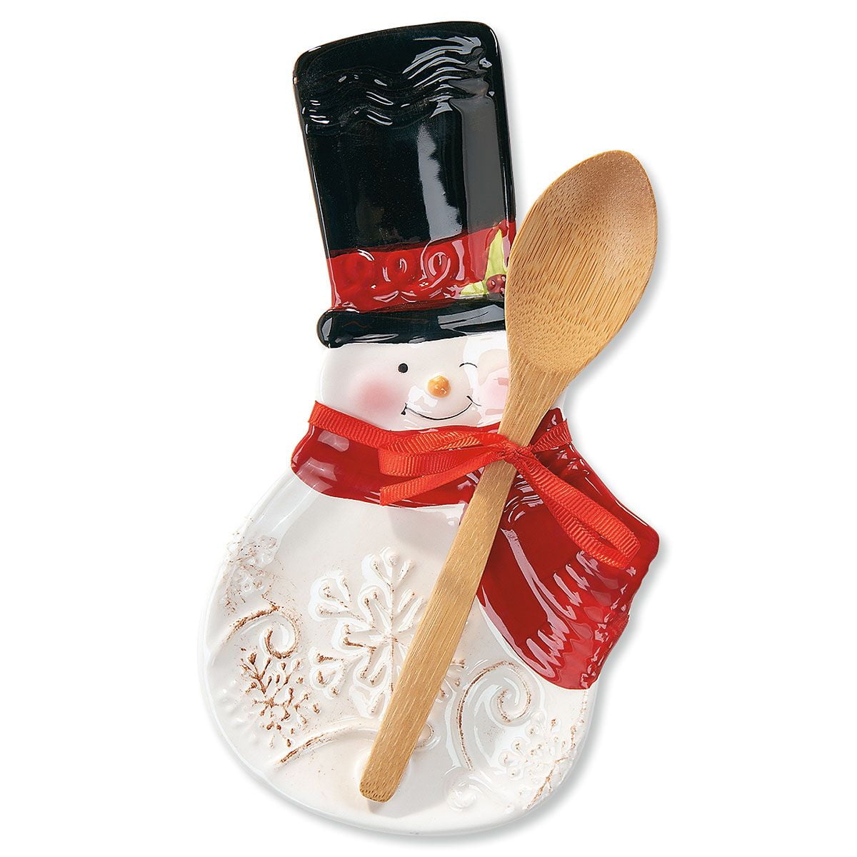 Current Snowman Ceramic Spoon Rest, 9 1/3" Long, with hat, Utensil ...