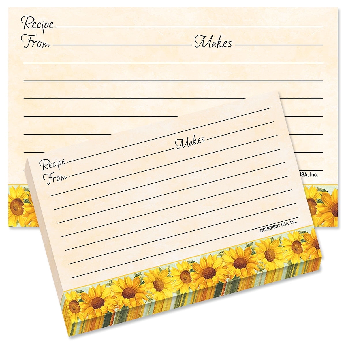 Current Sun Flowers Lined Yellow Kitchen Recipe Cards - 4" x 6" Paper ...