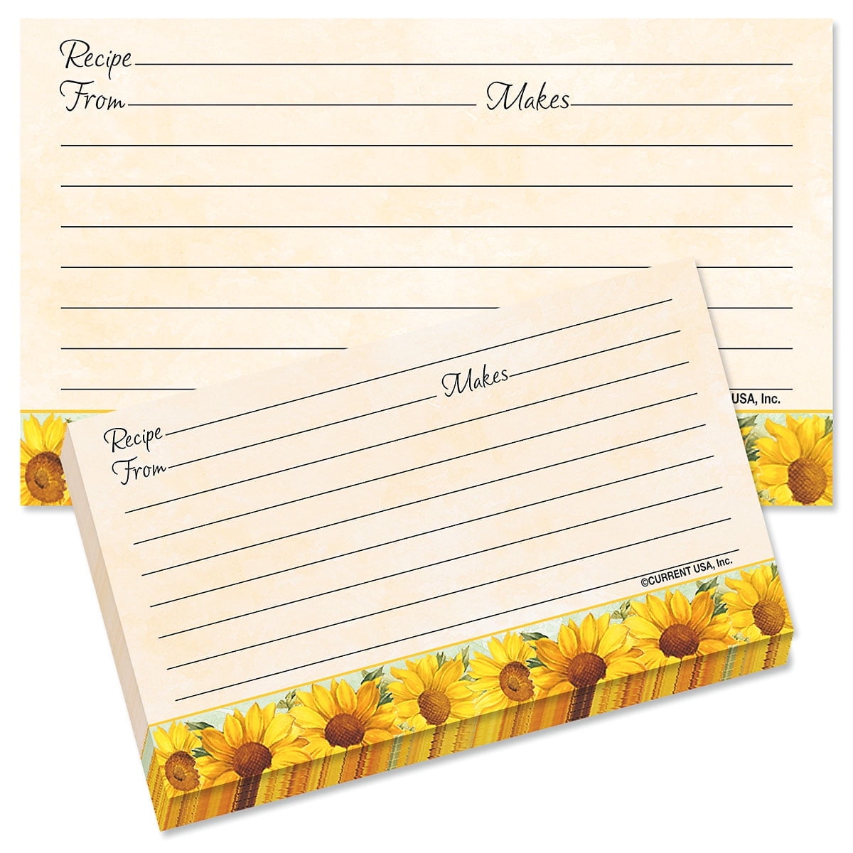 Current Sun Flowers Recipe Cards - 3" x 5" Index Cards, Set of 50 ...