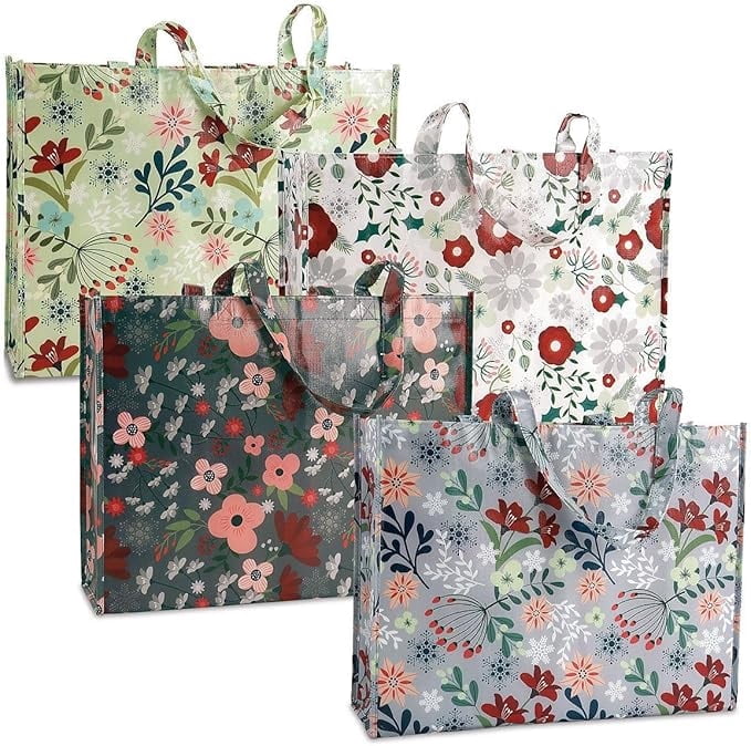 Current Winter Floral Reusable Large Shopping Totes - Set of 4, 4 ...
