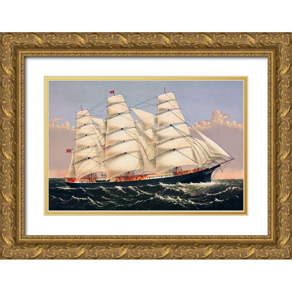 Currier and Ives 32x23 Gold Ornate Wood Framed with Double Matting ...