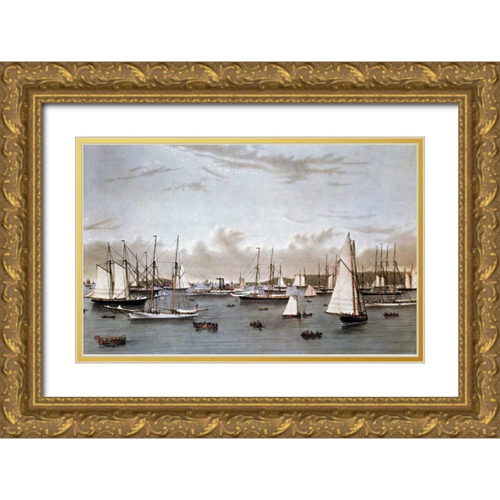 Currier and Ives 24x17 Gold Ornate Wood Framed with Double Matting Museum Art Print Titled ...
