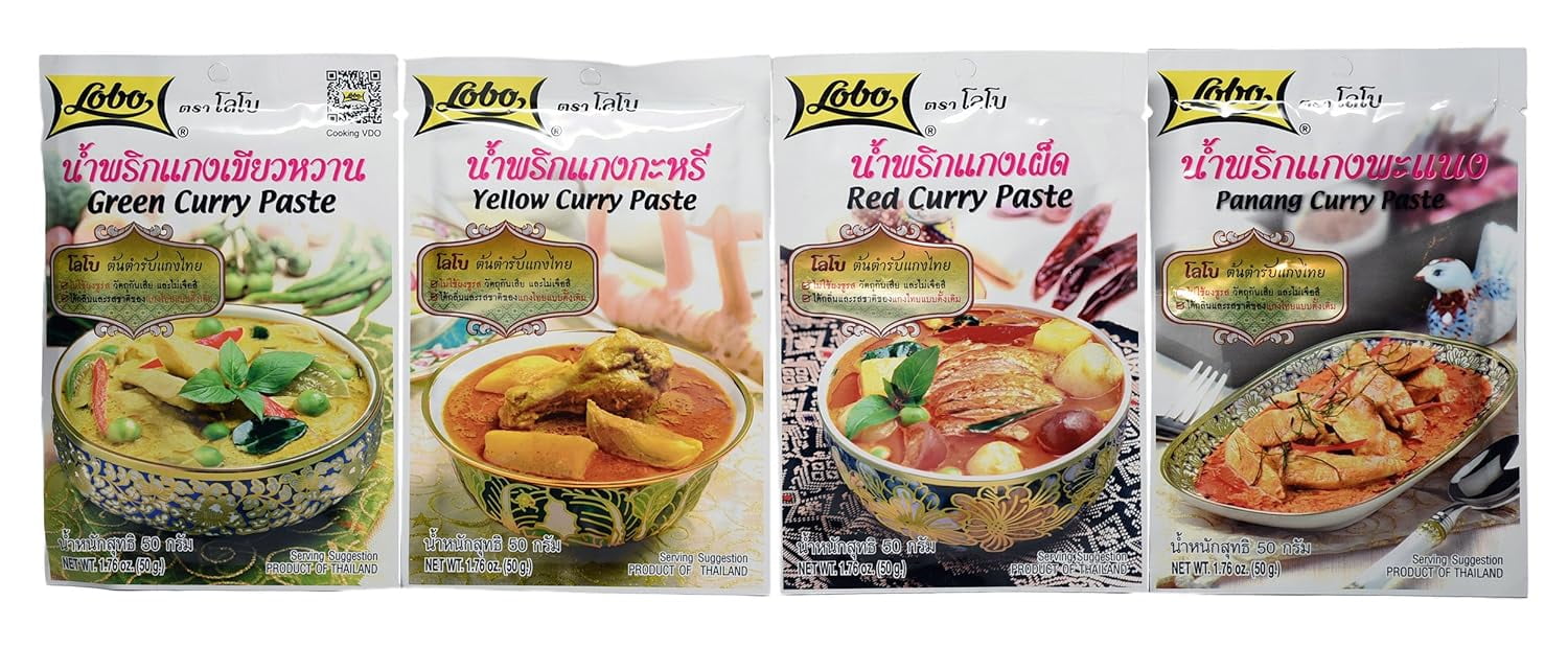 Curry Paste Sampler 4-Pack: Penang Curry Paste, Red Curry Paste, Yellow ...